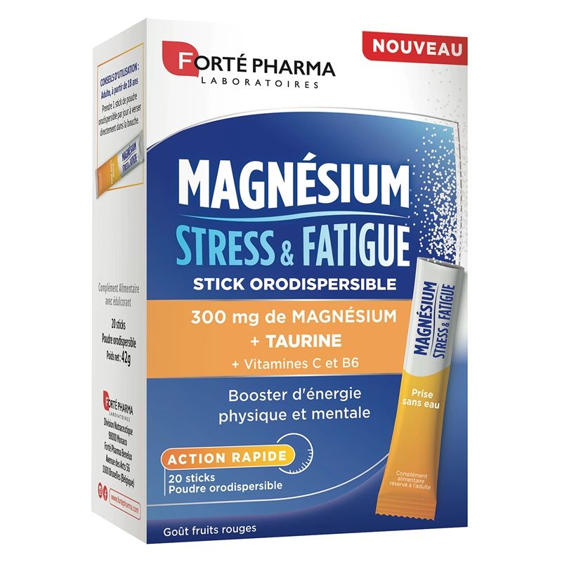 Magnésium 300mg Stress & Fatigue Forté Pharma - 20 Sticks Orodispersibles