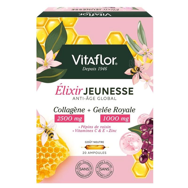 Élixir Jeunesse Action Anti-Âge Global Vitaflor - 20 Ampoules