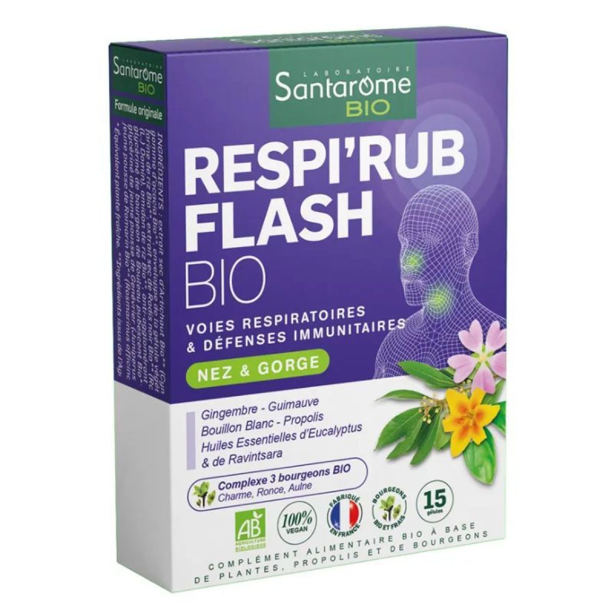 Respi'Rub Flash Nez & Gorge Bio Santarome - 15 Comprimés