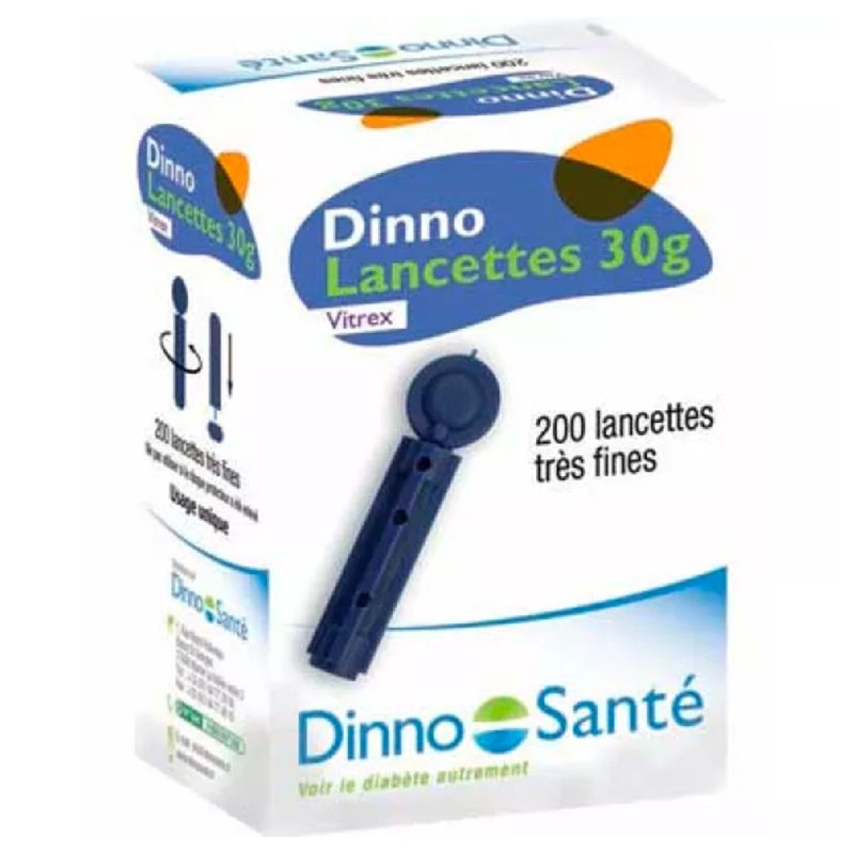 Dinno Santé Lancettes 30G Vitrex Glycémie - 200 lancettes - Prélèvement ...