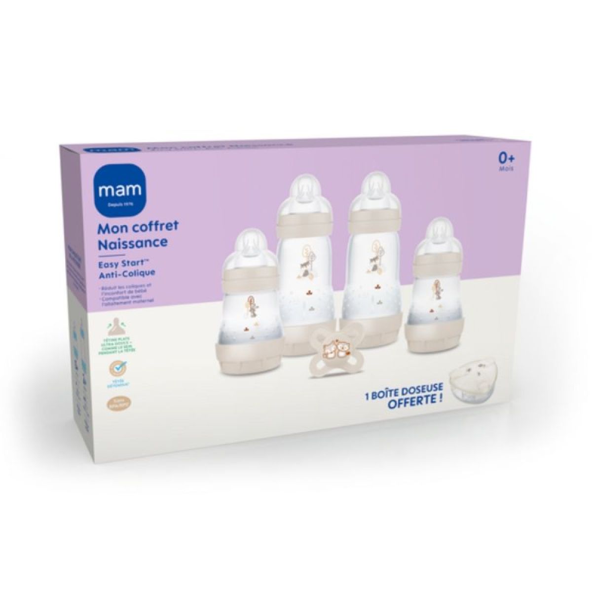 MAM Mon Coffret Naissance Sable - Biberons + Sucette + Boîte Doseuse ...