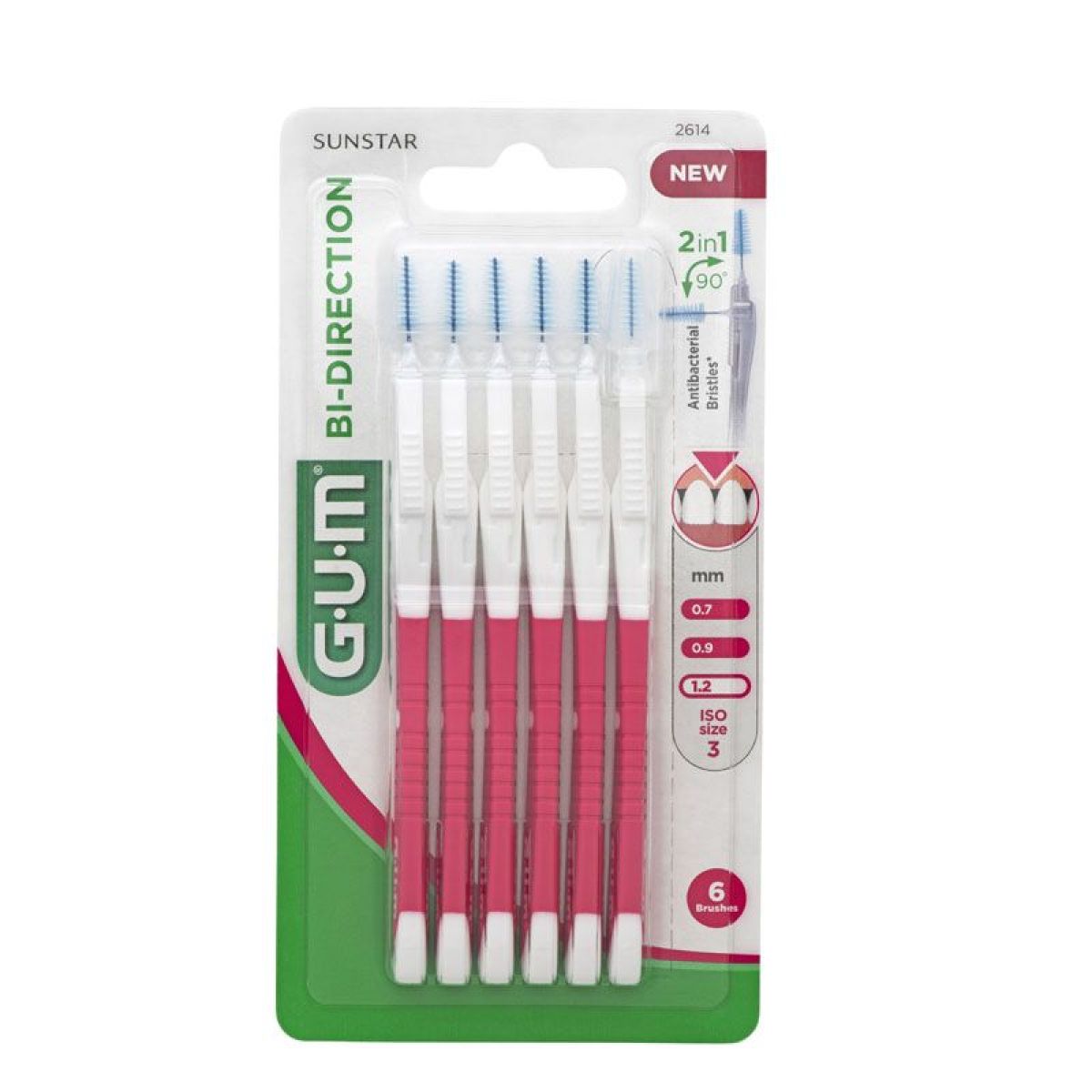 Gum Brossette Interdentaire Bi-Direction 1,2mm Rose 6 unités