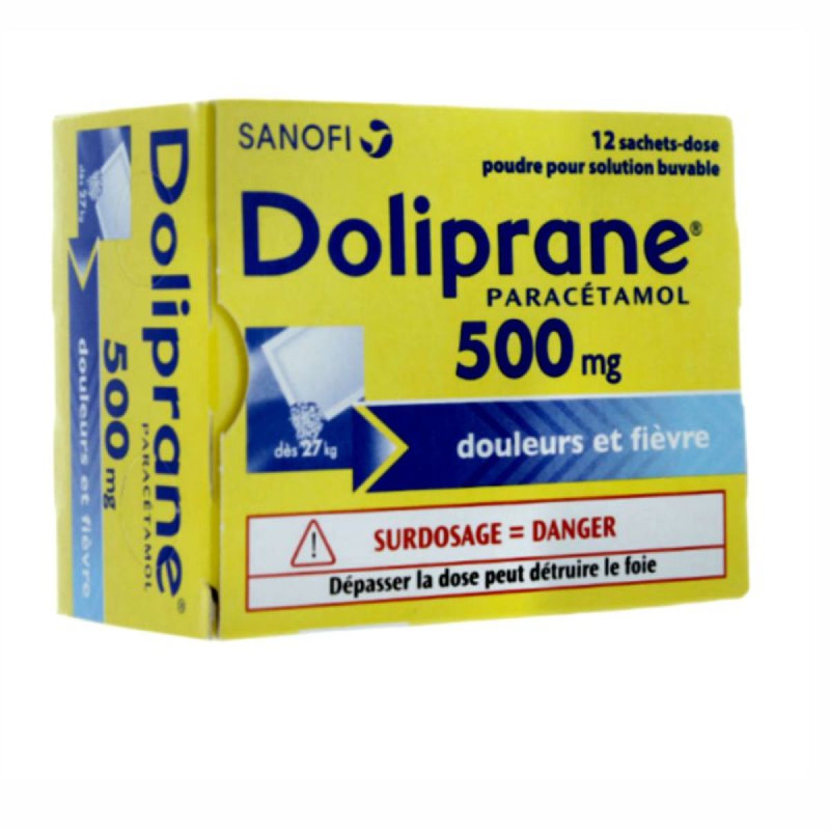 Doliprane 500 mg - 12 sachets poudre orange - Pharmacie des Rochettes